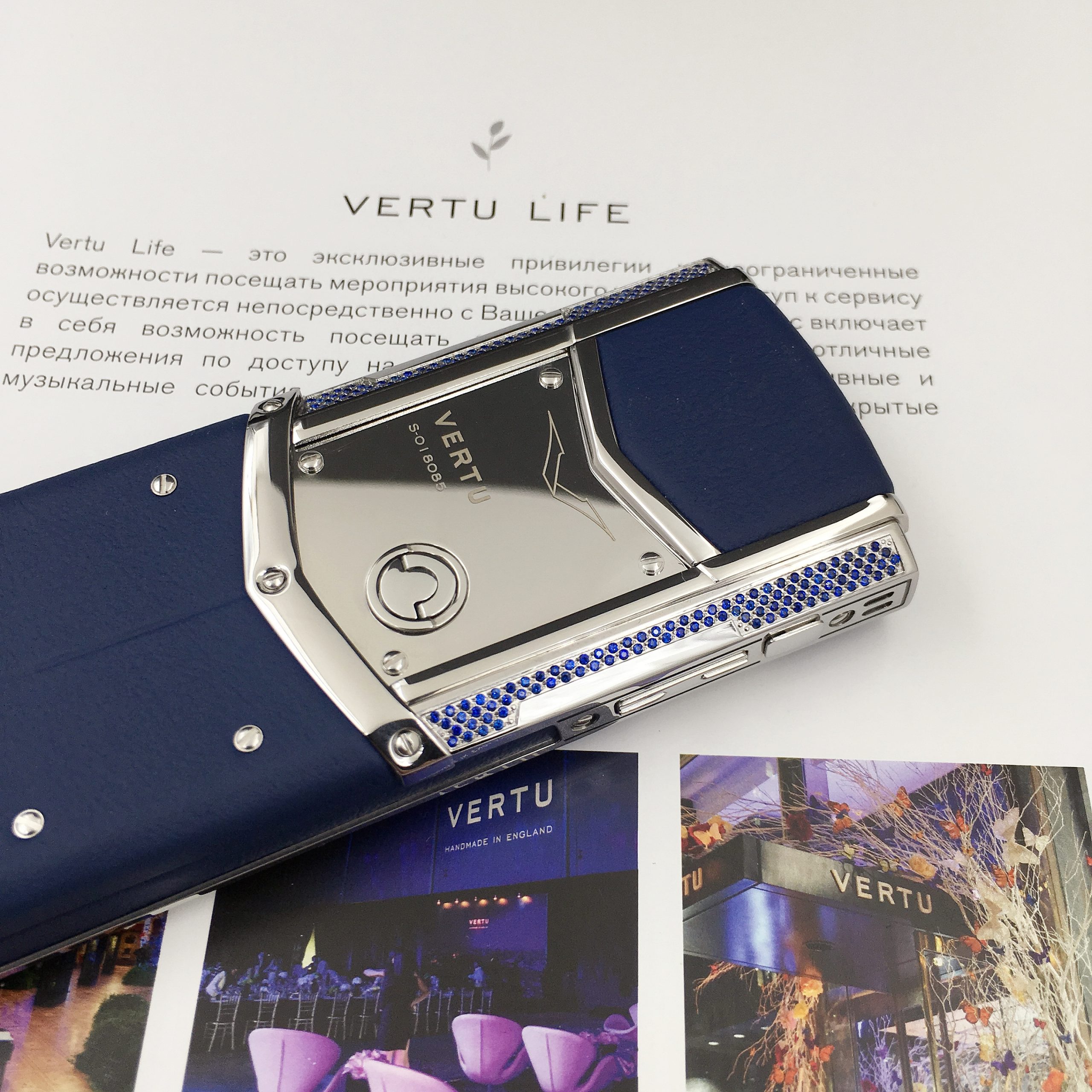 Signature S – Navy Blue Diamond Calf Skin – Go Easy For Vertu