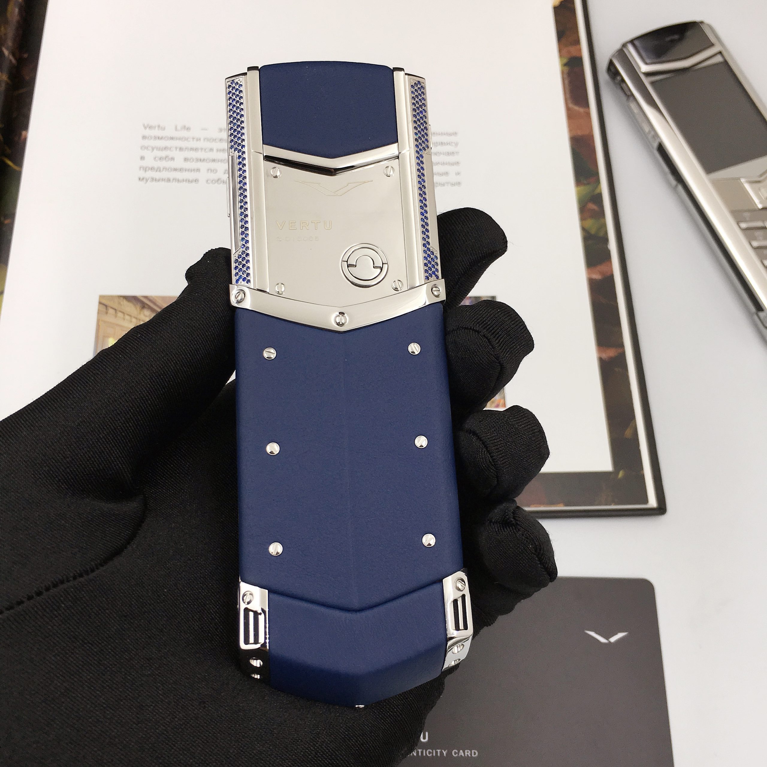 Signature S – Navy Blue Diamond Calf Skin – Go Easy For Vertu